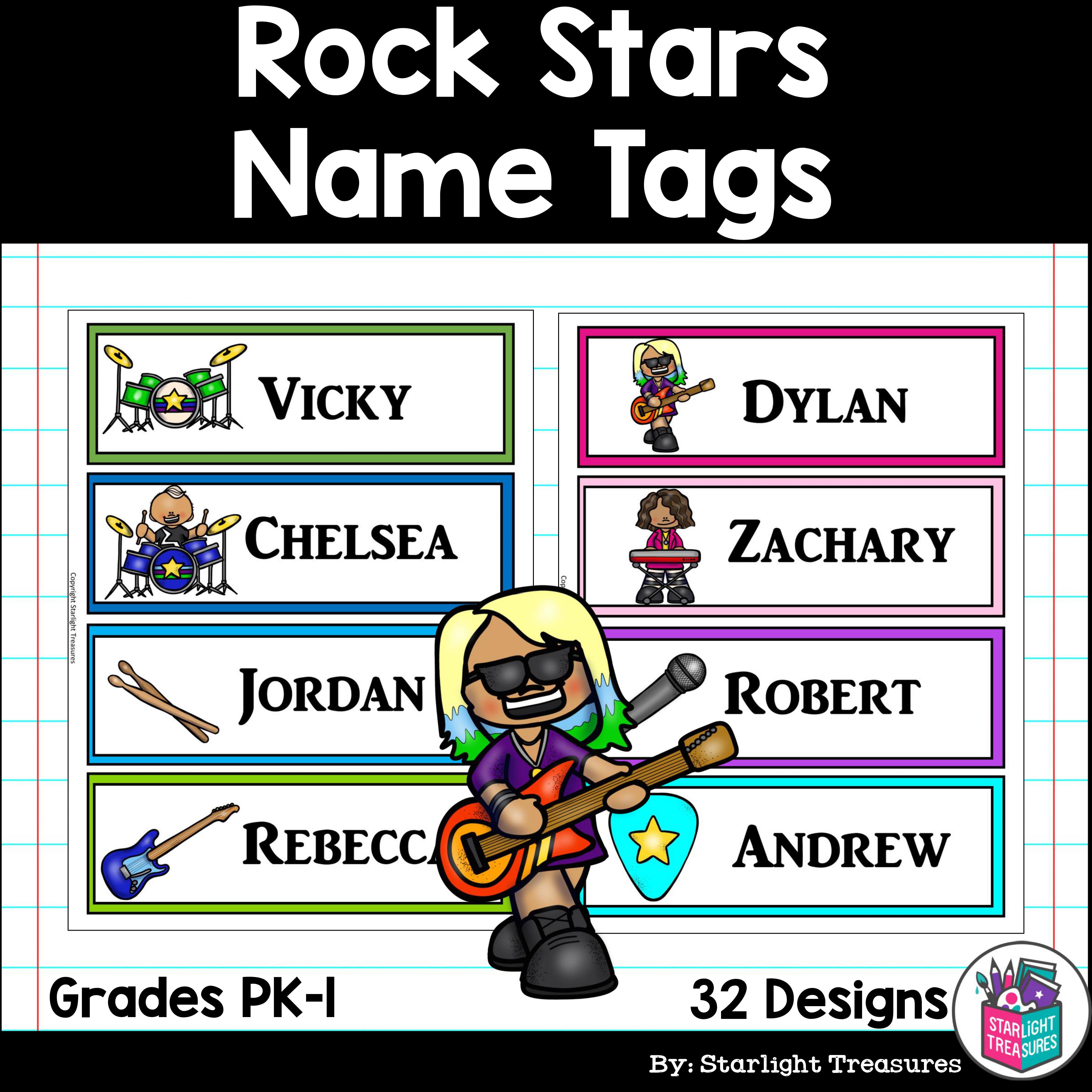 Rock Stars Desk Name Tags - Editable - Classful