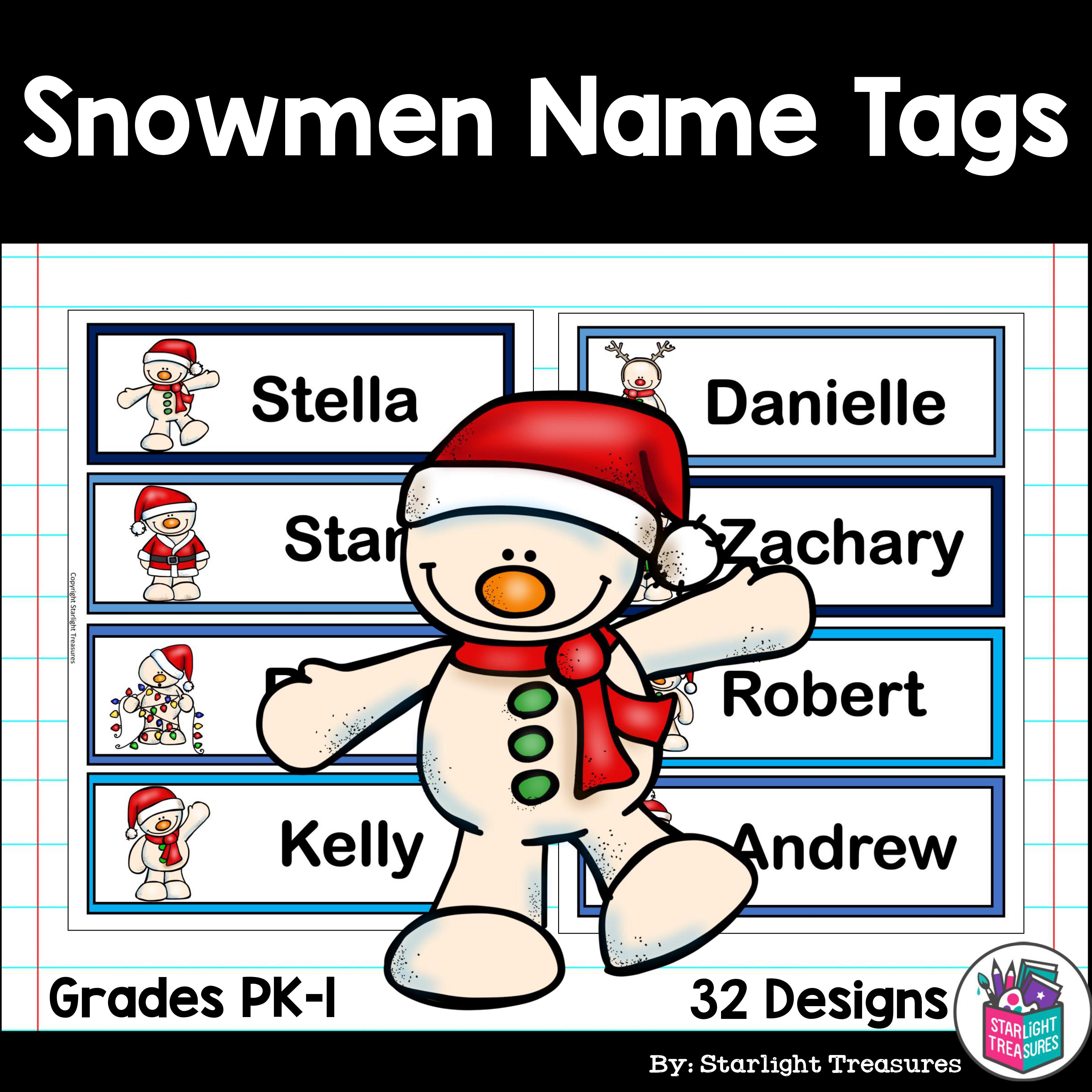 Snowmen Desk Name Tags - Editable - Classful