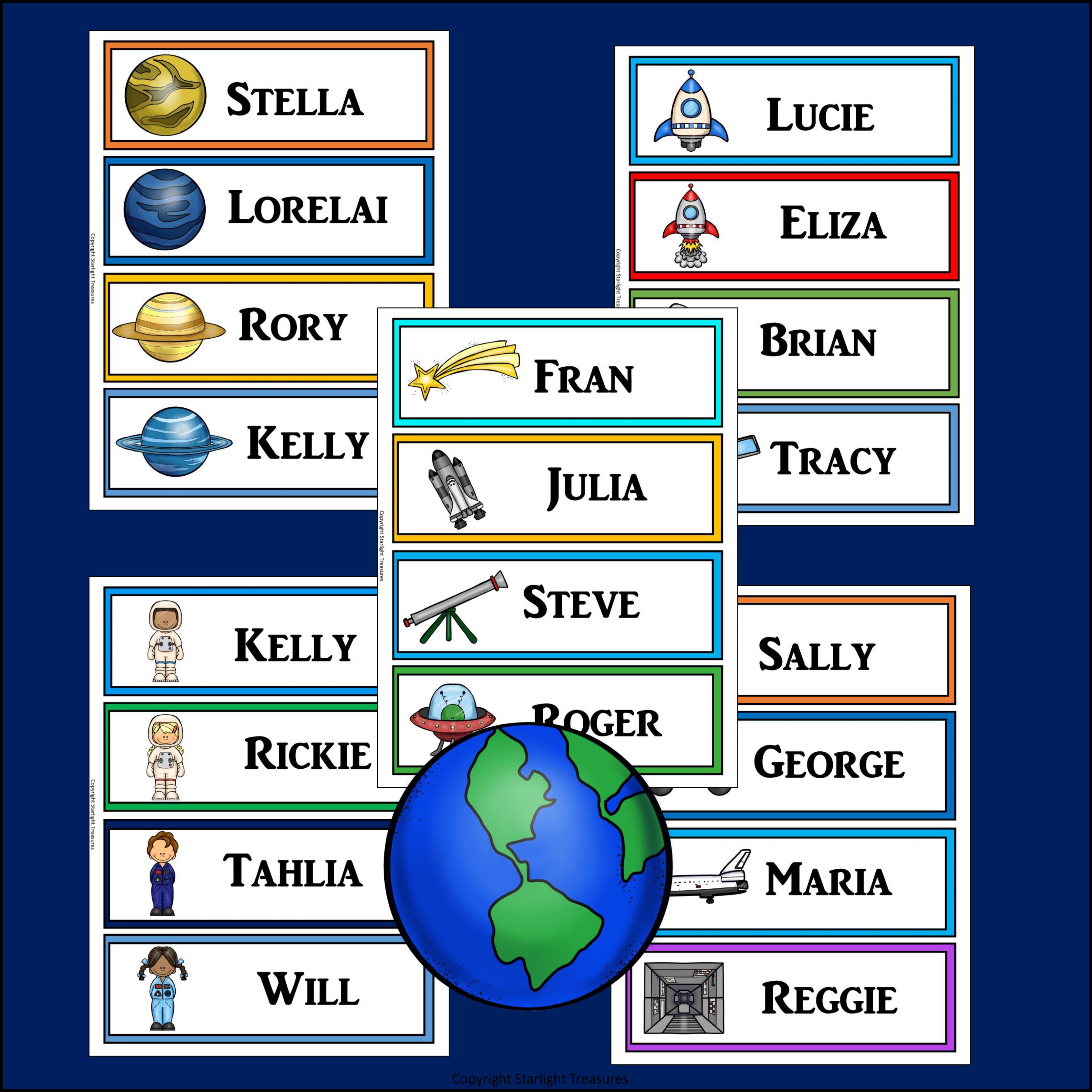 Space Desk Name Tags - Editable - Classful