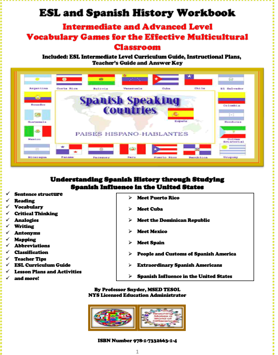 ESL and Spanish History Workbook, ESL Curriculum Guide, Lesson Plans ...