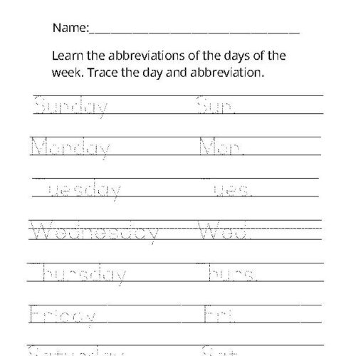 Days of the Week Tracing - Classful