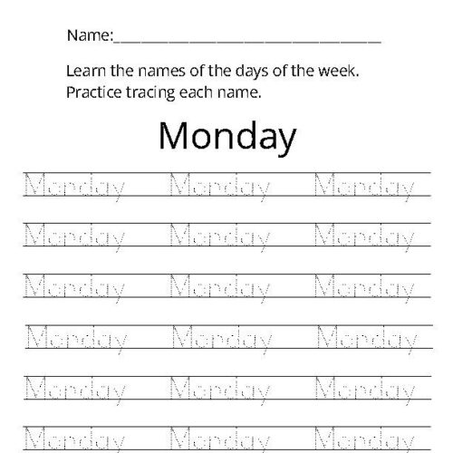 Days of the Week Tracing - Classful