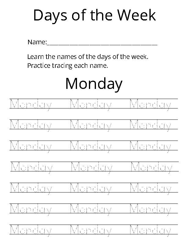 Days of the Week Tracing - Classful
