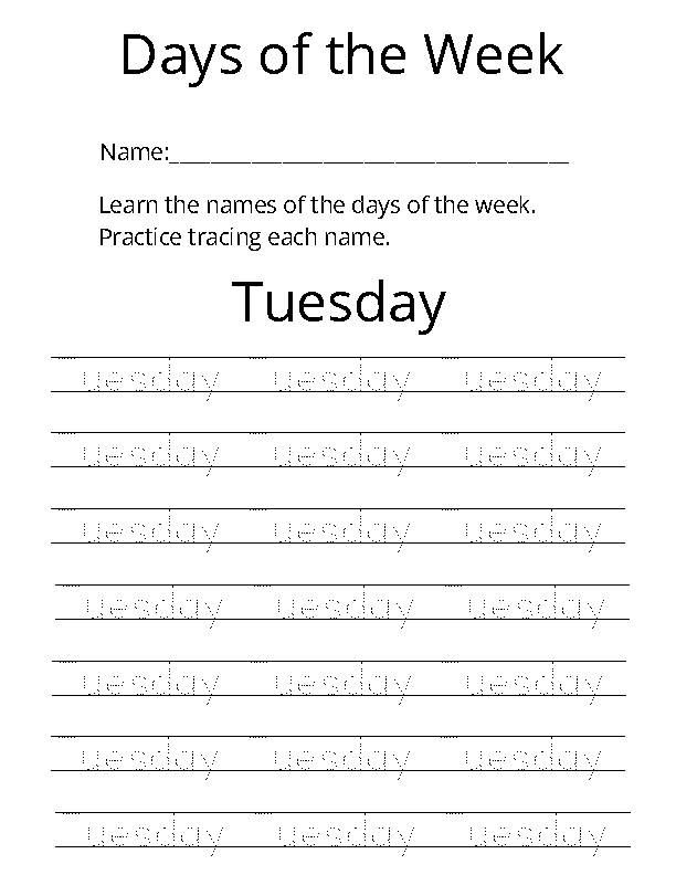 Days of the Week Tracing - Classful