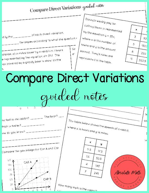 Compare Direct Variations Guided Notes - Classful