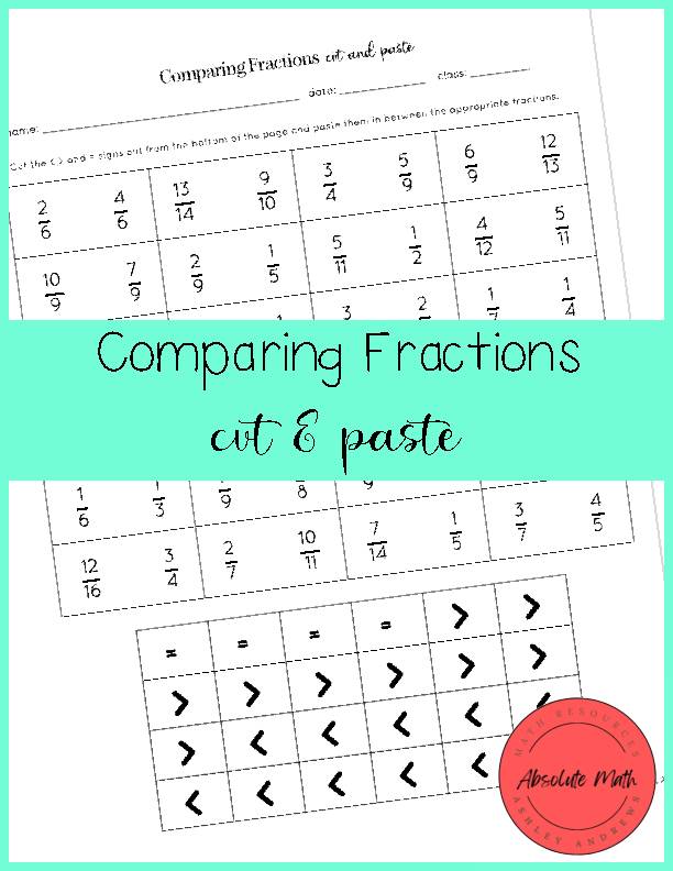 Comparing Fractions Cut and Paste - Classful