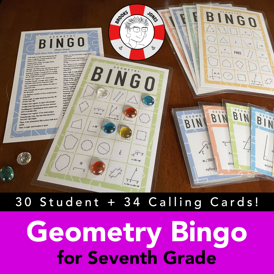 Grade 7 Geometry Bingo Game: 30 Cards and 34 Concepts!