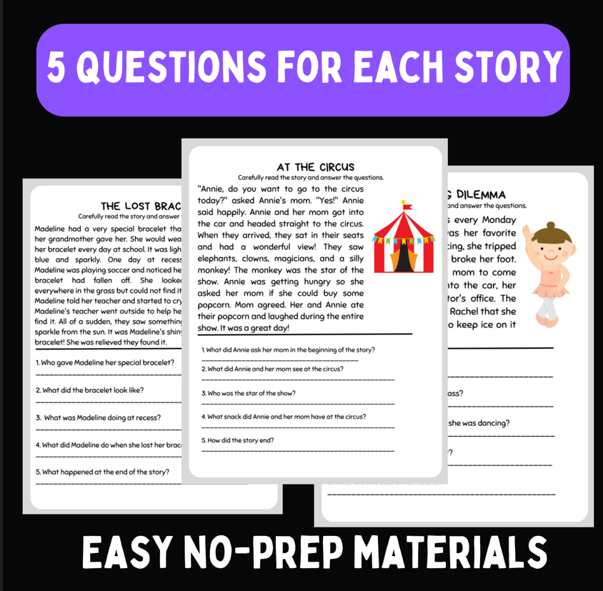 Short Stories WH-Question Packet - Classful