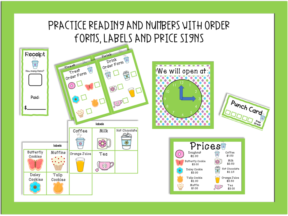 Spring Cafe Dramatic Play, Pretend Play and Write Set - Classful