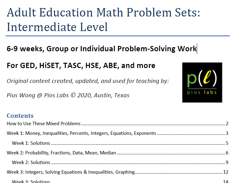 GED Math - Intermediate Problems - 8 Weeks - Classful