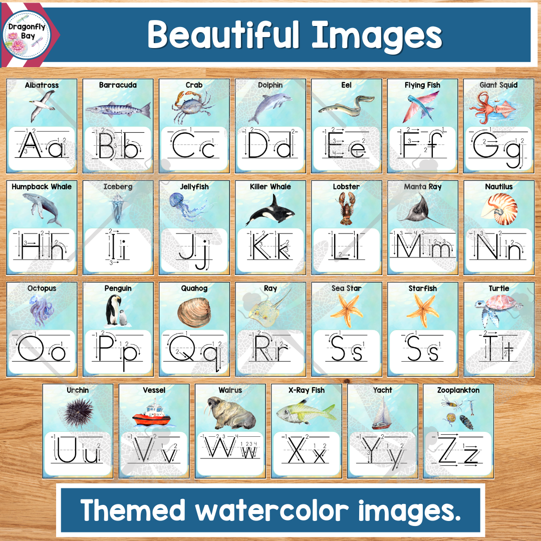 Ocean Alphabet Classroom Décor Posters in 12 Fonts EDITABLE - Classful