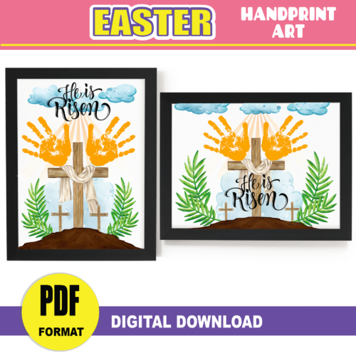 Easter Handprint Art Craft | Cross He Is Risen Religious Handprint ...