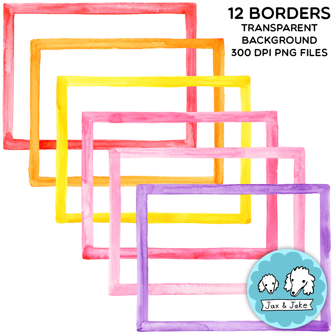 BASIC Watercolor Clipart Borders, Rainbow Clip Art Frames, Page Borders ...