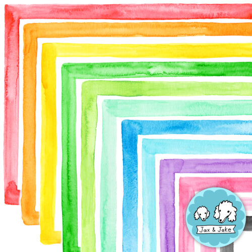 BASIC Watercolor Clipart Borders, Rainbow Clip Art Frames, Page Borders ...