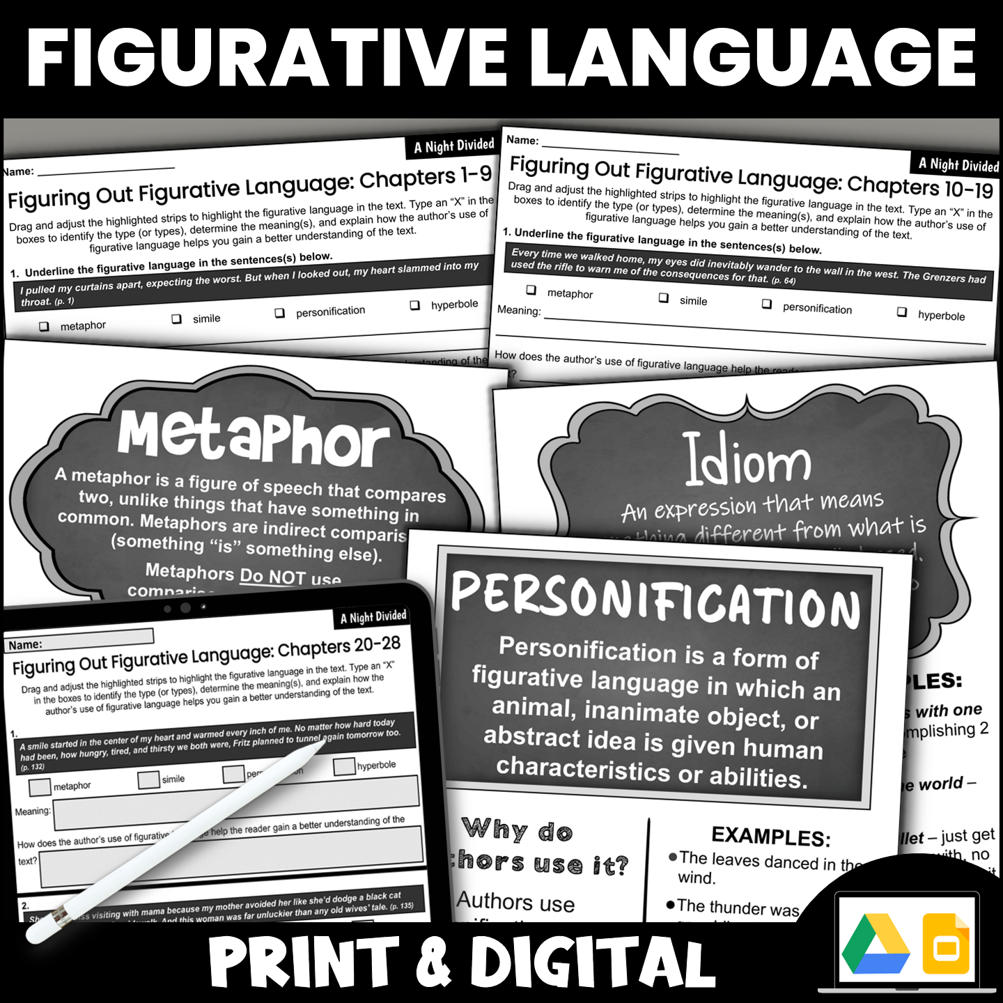 A Night Divided Vocabulary and Figurative Language Study - Printable ...