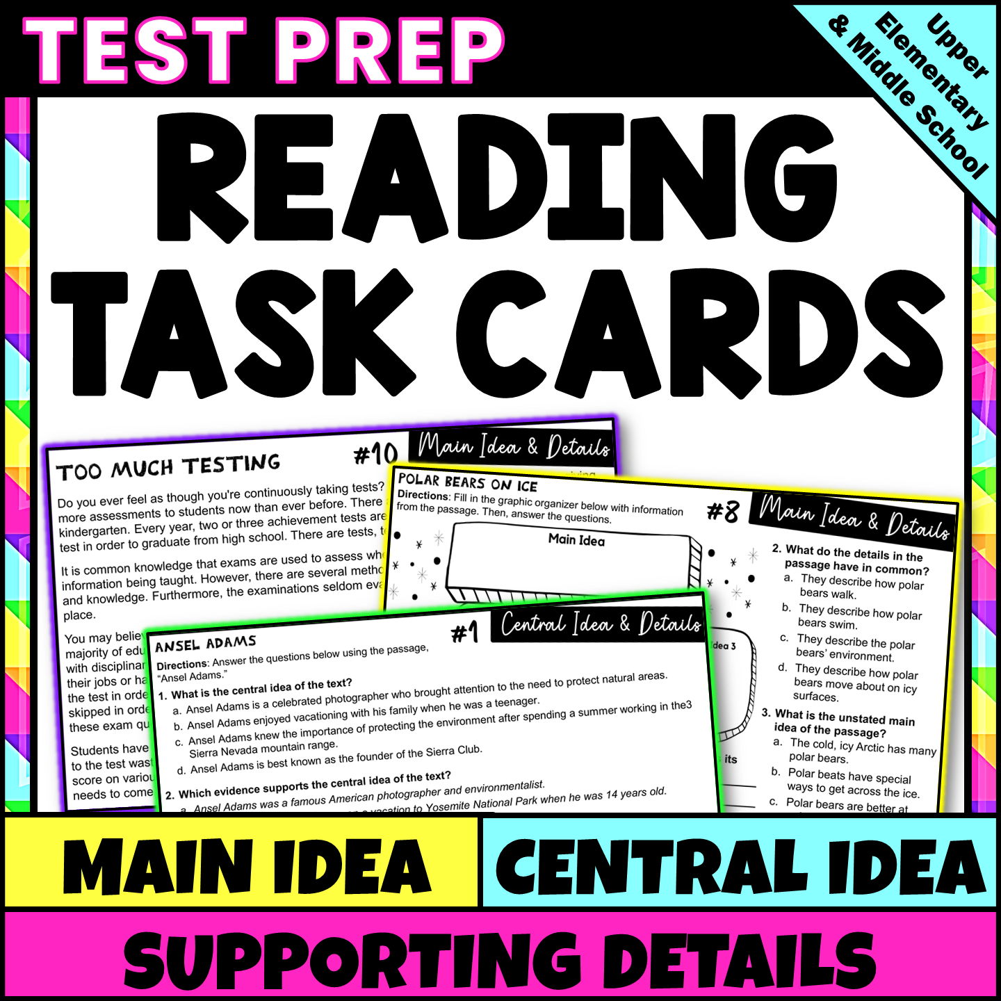 Main Idea, Central Idea & Supporting Details Reading Comprehension Task ...