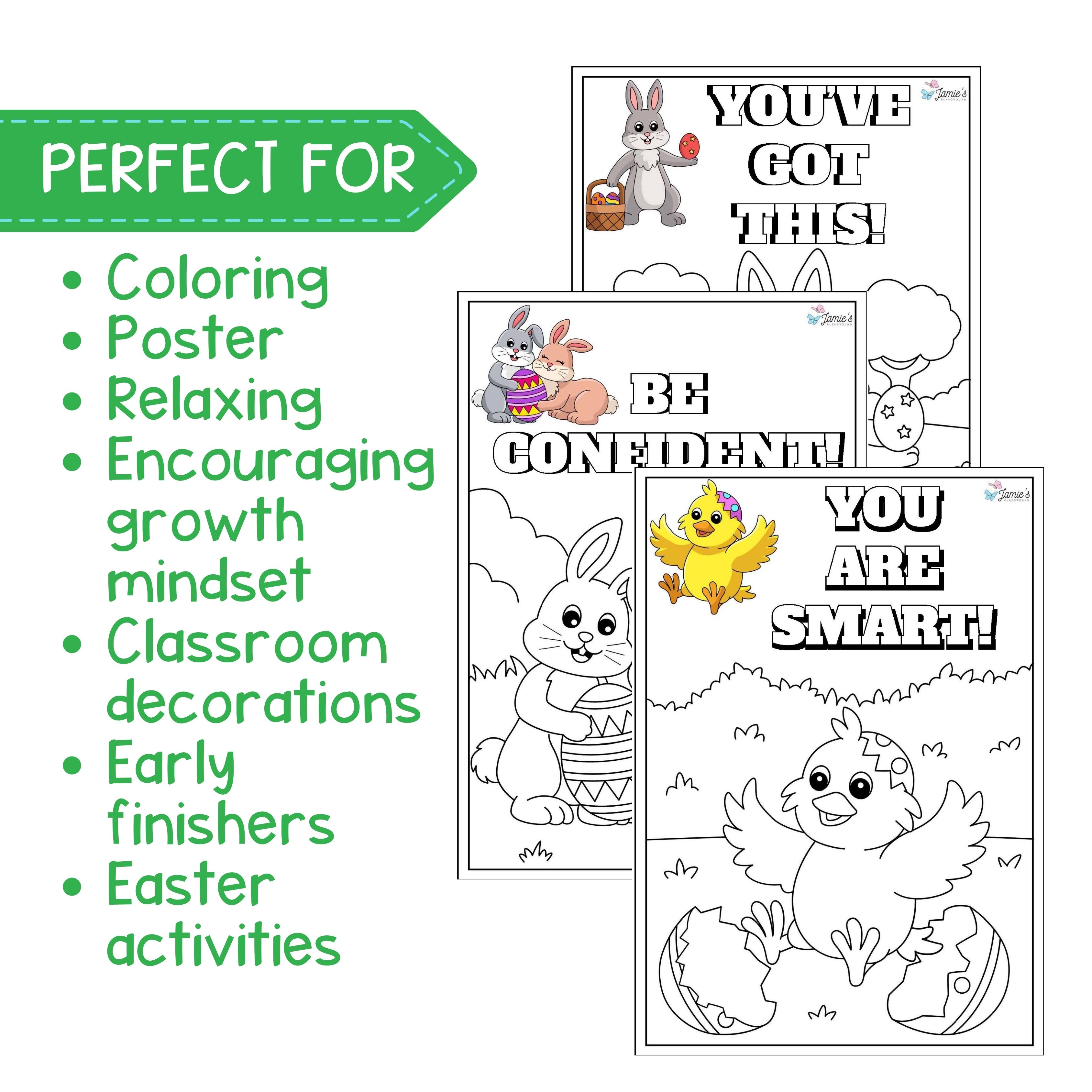 Growth Mindset Coloring Pages and Posters - Easter Bunny Inspirational ...