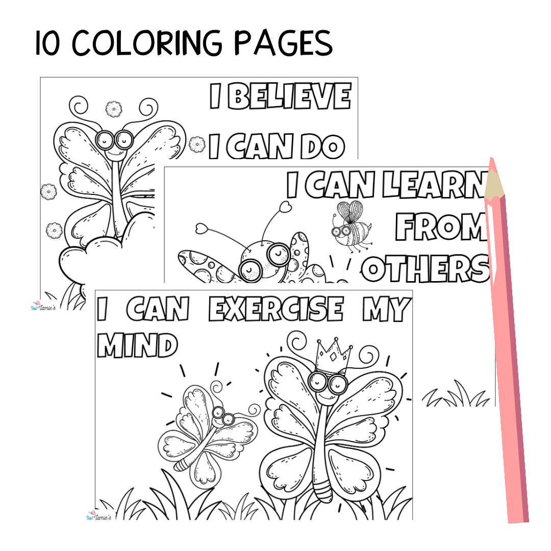 Growth Mindset Coloring Pages and Posters | Butterfly Inspirational ...