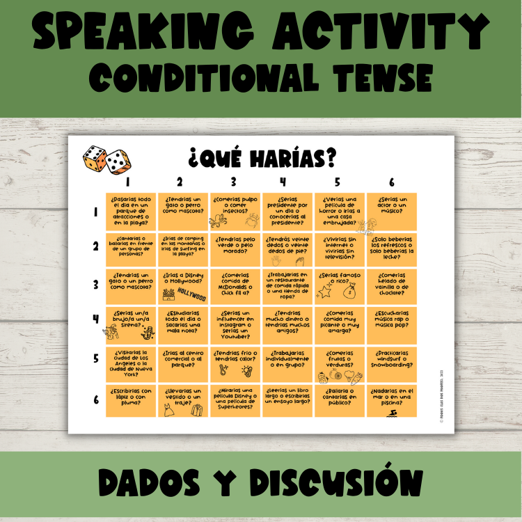 Dados y discusión - Spanish CONDITIONAL TENSE Interpersonal Speaking ...