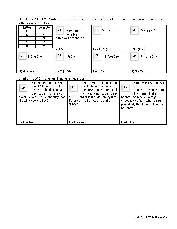 Simple Probability Color by Number - Classful