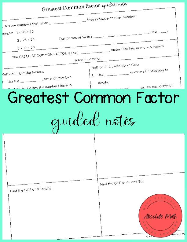 Greatest Common Factor Guided Notes - Classful