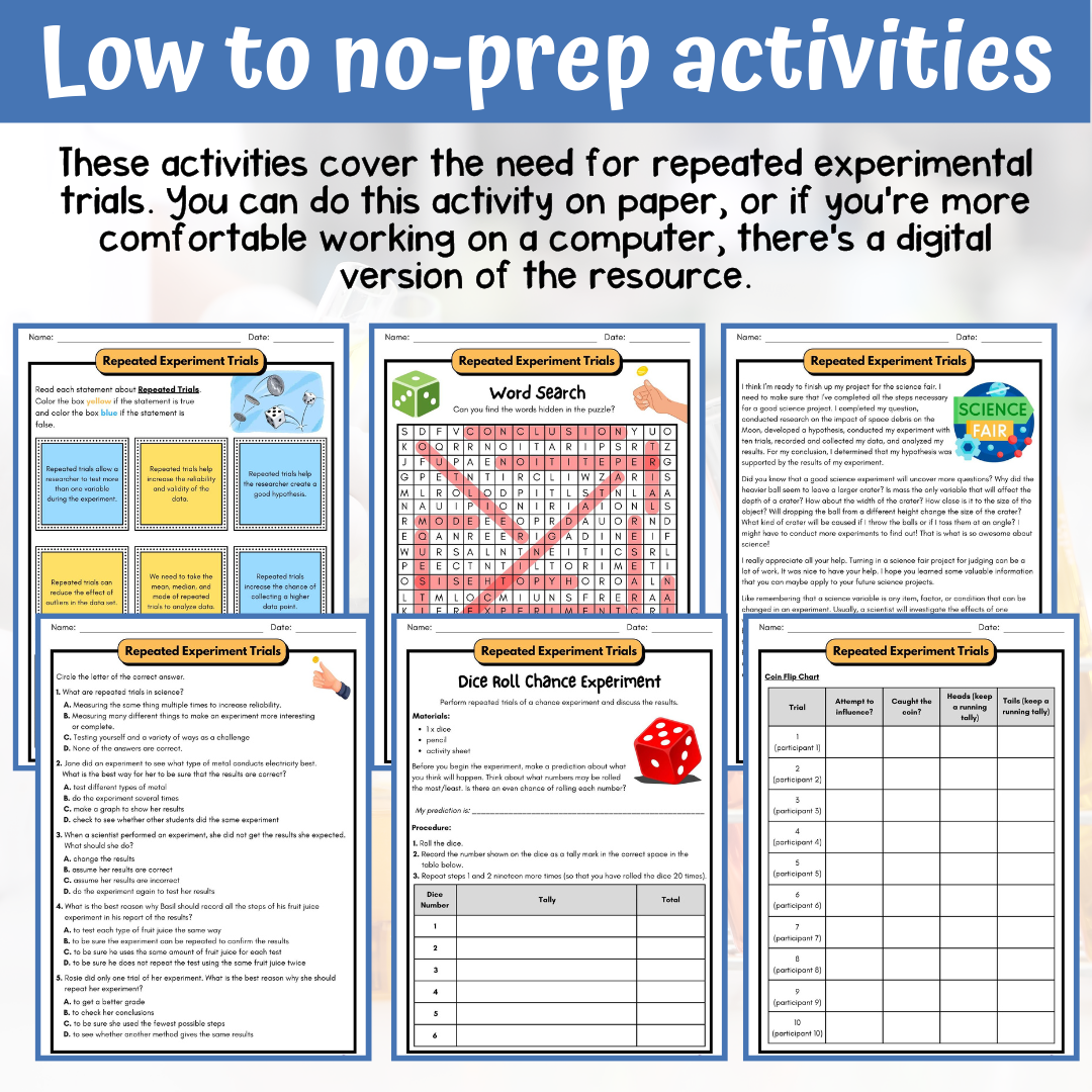 Science Experiment and Trials Activity & Answer Key 5th Grade Nature of ...