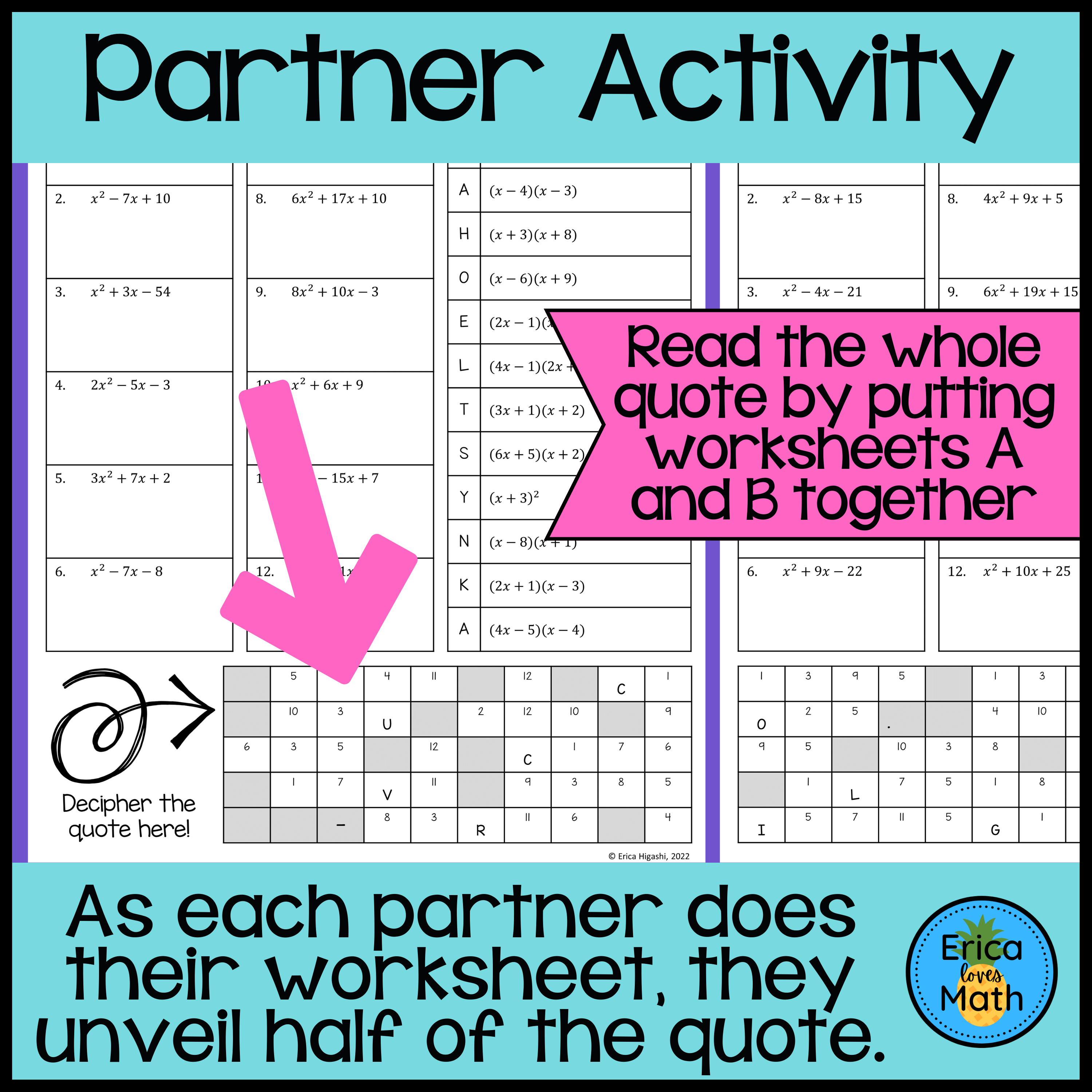 Factoring Trinomials Differentiated Partner Worksheets Quotable - Classful