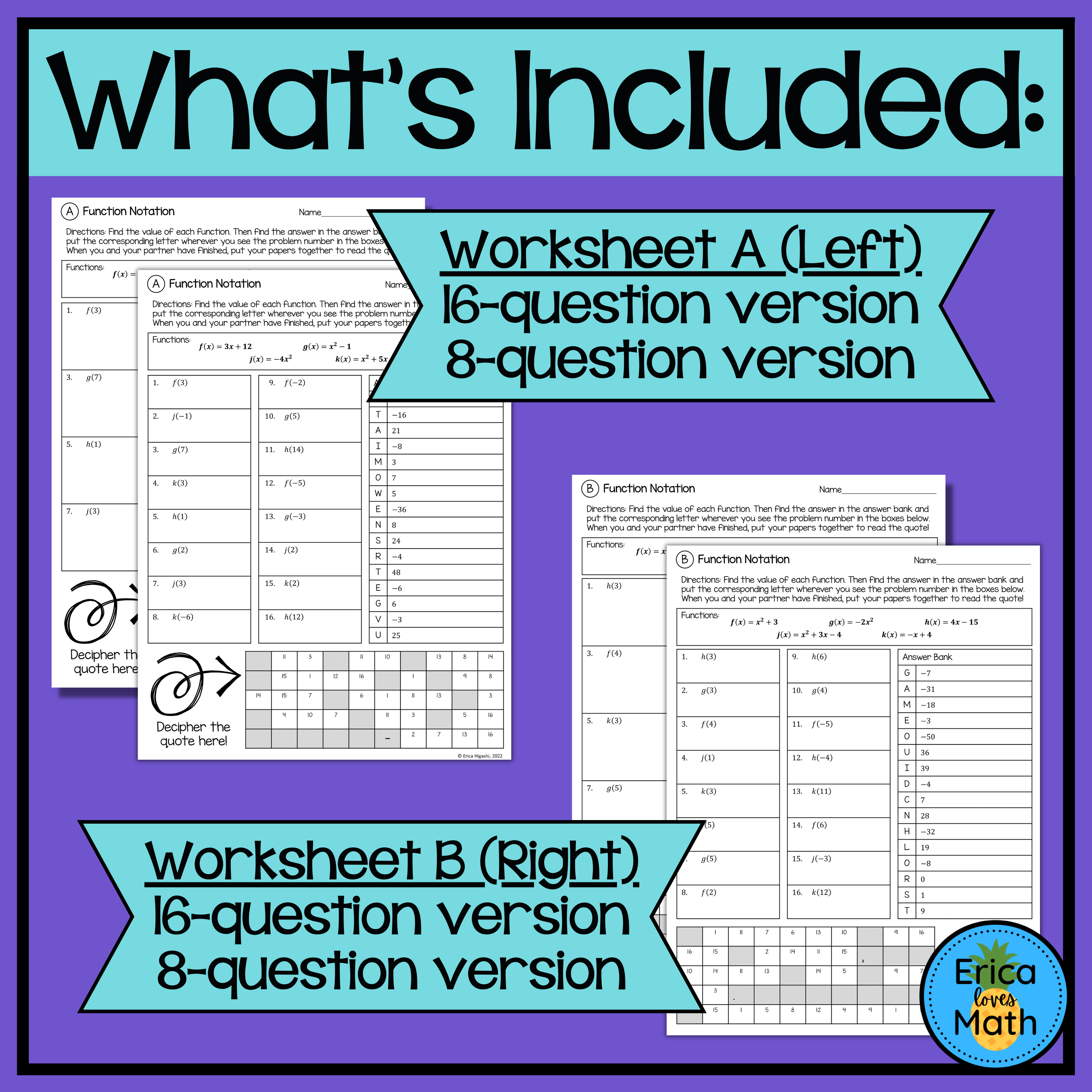 Function Notation Differentiated Partner Worksheets Quotable - Classful Function Notation Differentiated Partner Worksheets Quotable - Classful