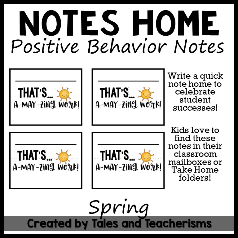 Positive Behavior Notes- Spring Themed Positive Notes Home - Classful