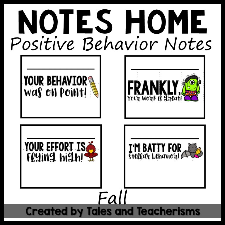 Positive Behavior Notes- Fall Themed Positive Notes Home - Classful