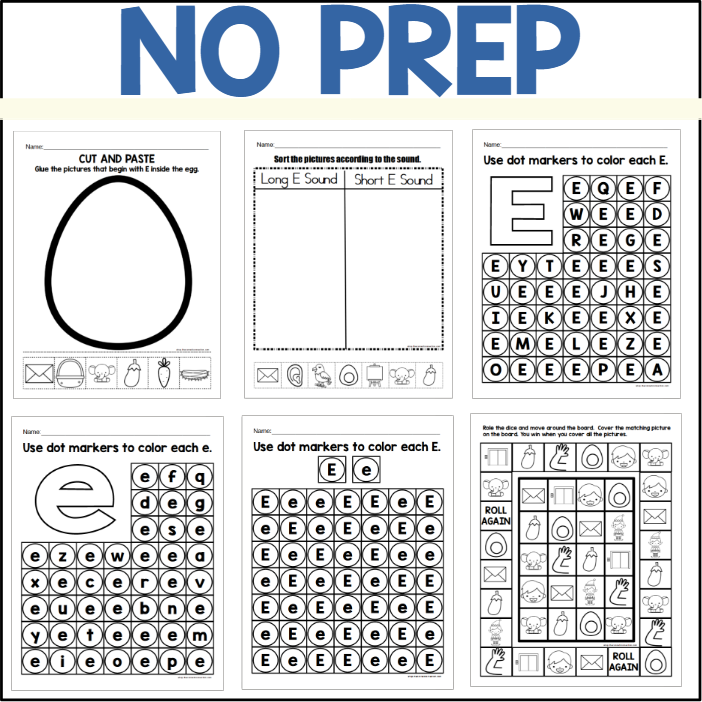 Letter E Worksheets for Letter Recognition and Beginning Sounds - Classful