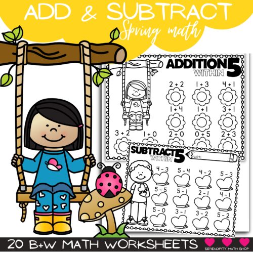 Kindergarten Spring Math Worksheets {Add & Subtract within 5} - Classful