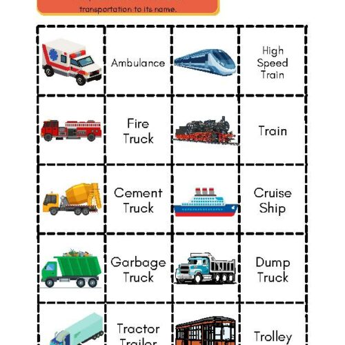 Transportation Match and Color - Classful