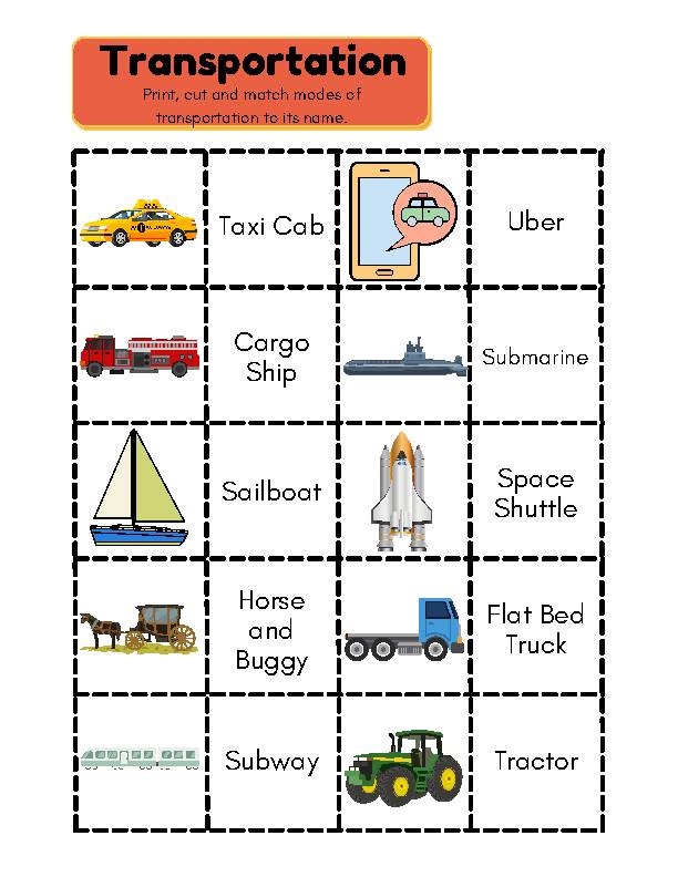 Transportation Match and Color - Classful