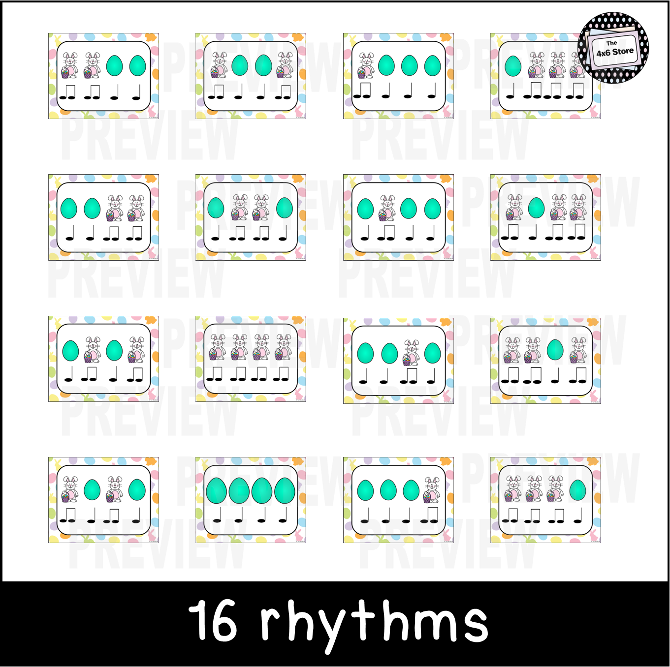 Easter Pre Rhythm (Iconic Notation) Music Cards + PPT - Classful