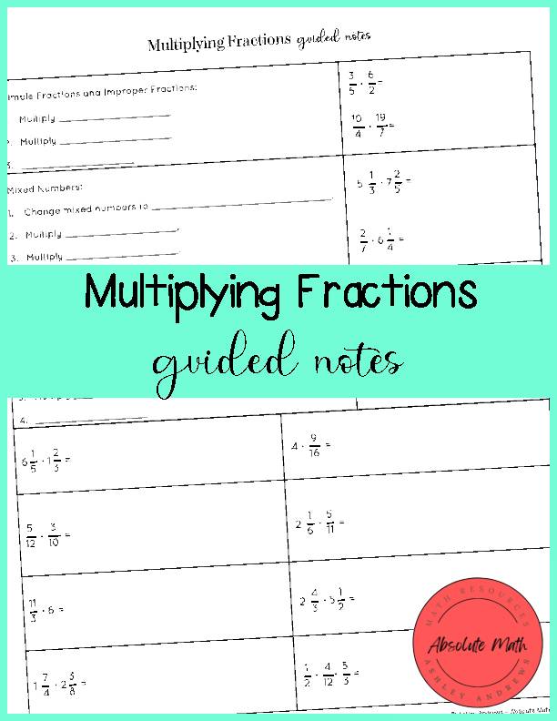 Multiplying Fractions Guided Notes - Classful