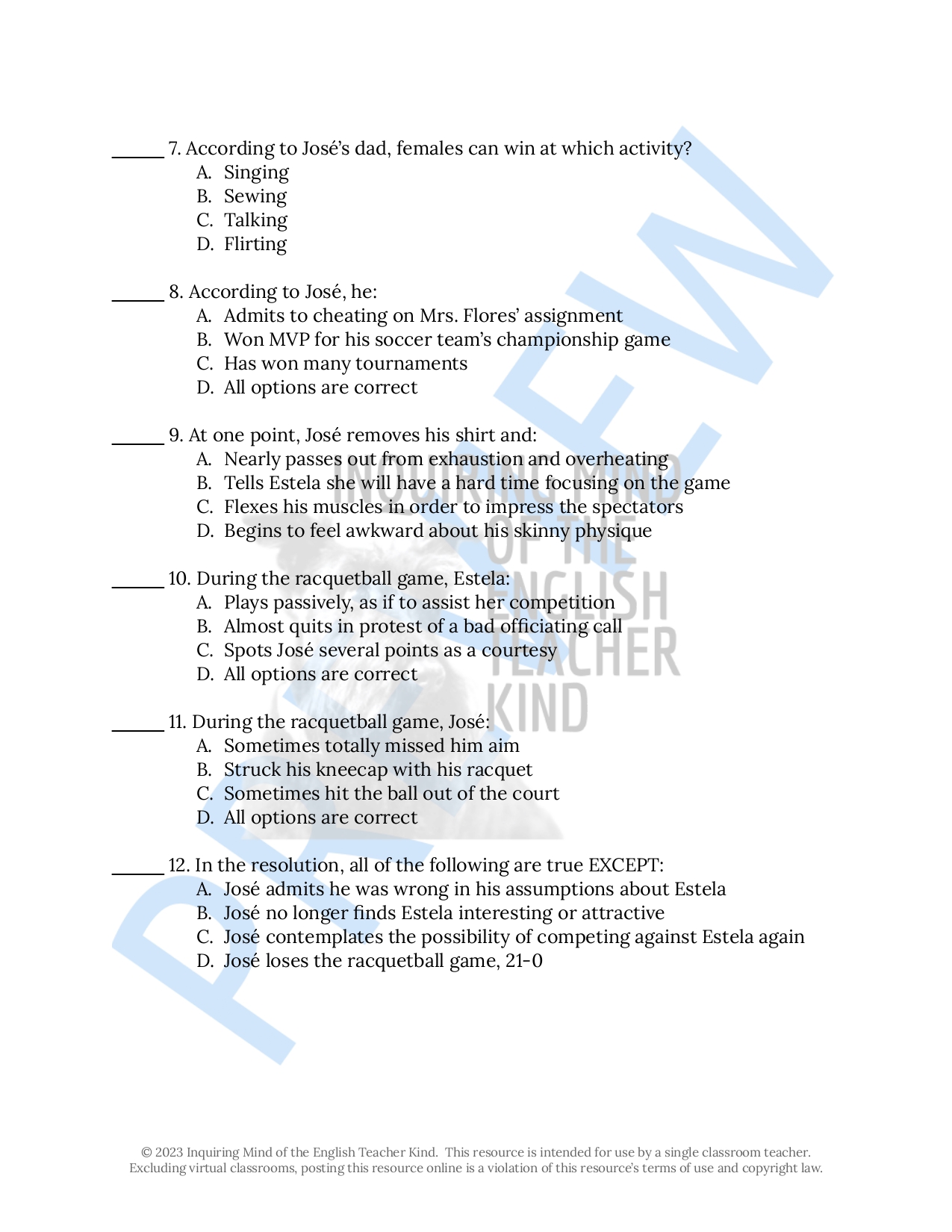 The Challenge by Gary Soto Quiz and Answer Key (Short Story) - Classful