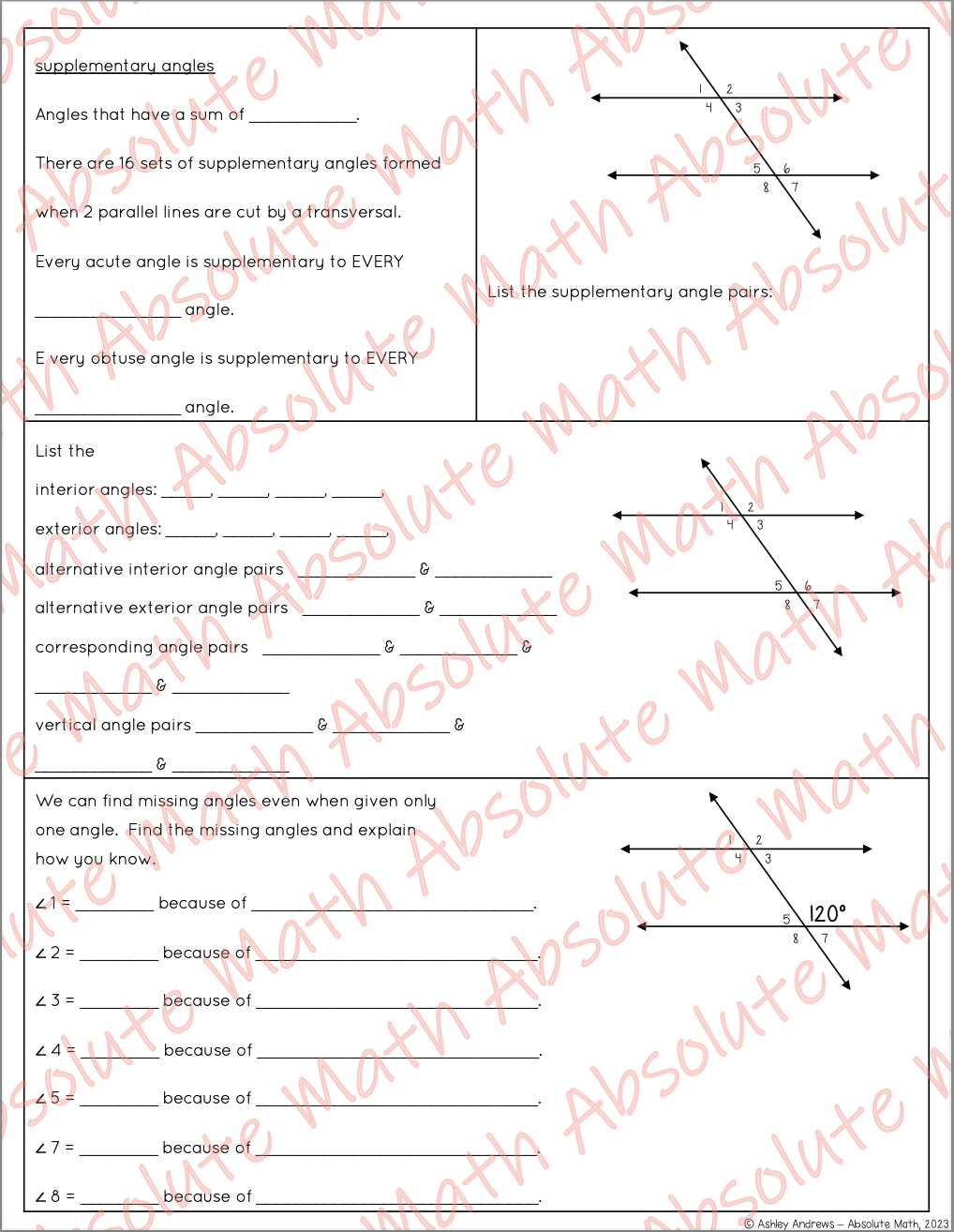 Parallel Lines and Transversals Guided Notes - Classful