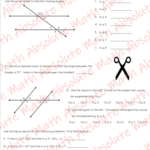 Parallel Lines and Transversals Practice 1 - Classful