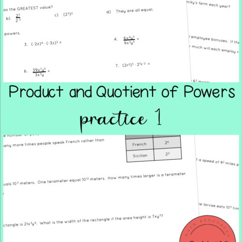Products and Quotients of Powers Practice 1 - Classful