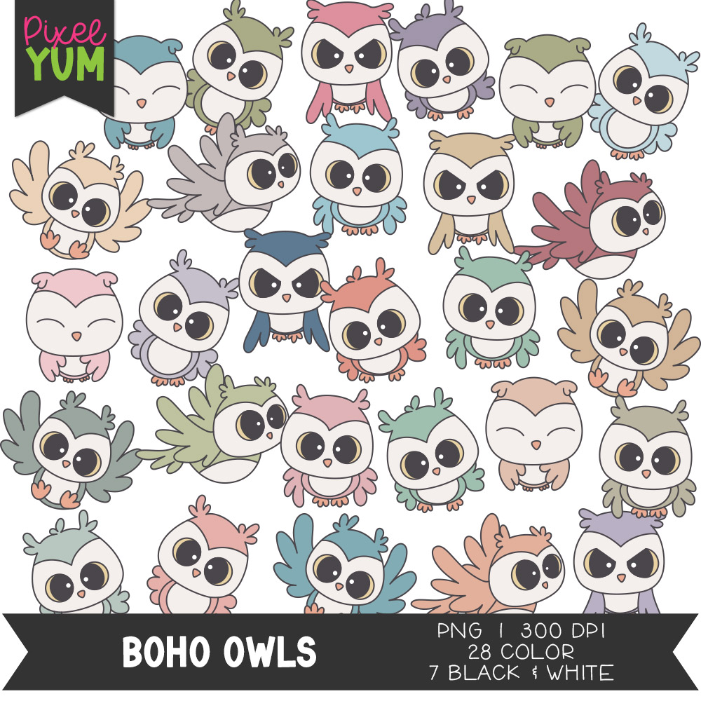 Boho Owl Clipart - Commercial Use OK - Classful