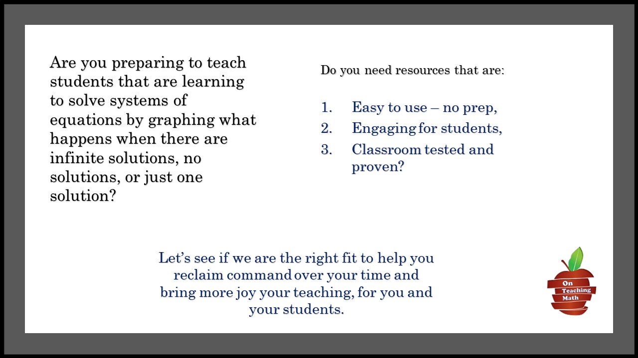 Graphing Systems of Equations - One, Infinity, No Solutions - Lesson ...
