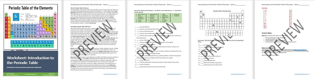 Chemistry Worksheet Bundle- Elements and the Organization of the ...