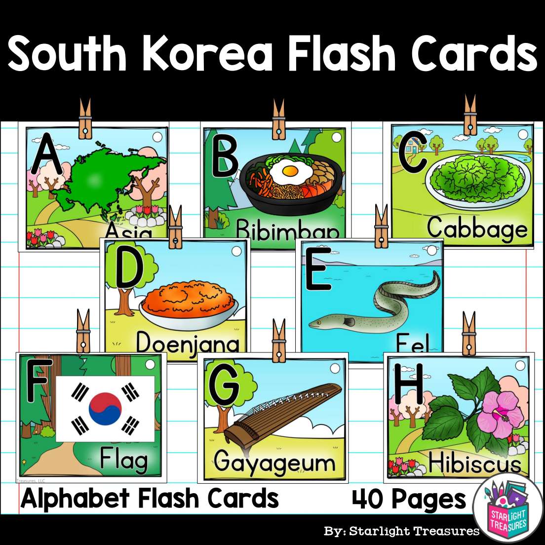 Alphabet Flash Cards for Early Readers - Country of South Korea - Classful