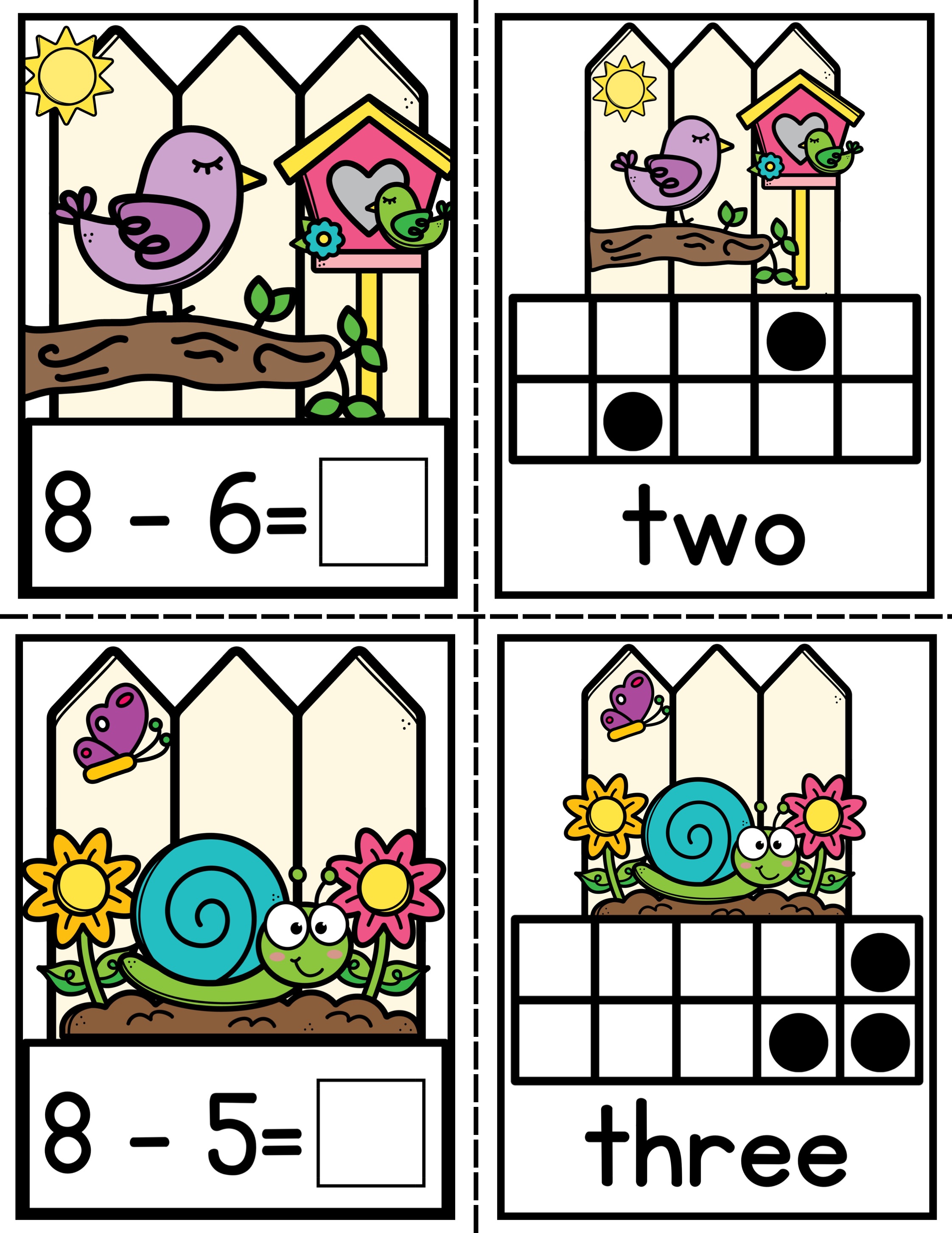 Parts of 8 Subtraction Flash Cards - Classful