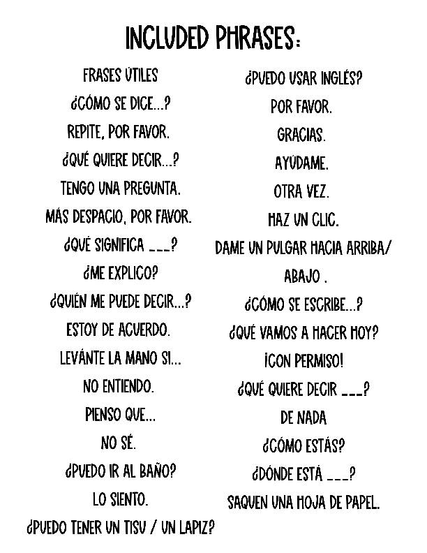 Frases útiles | Spanish useful phrases | POSTERS | Word Wall | Bulletin ...