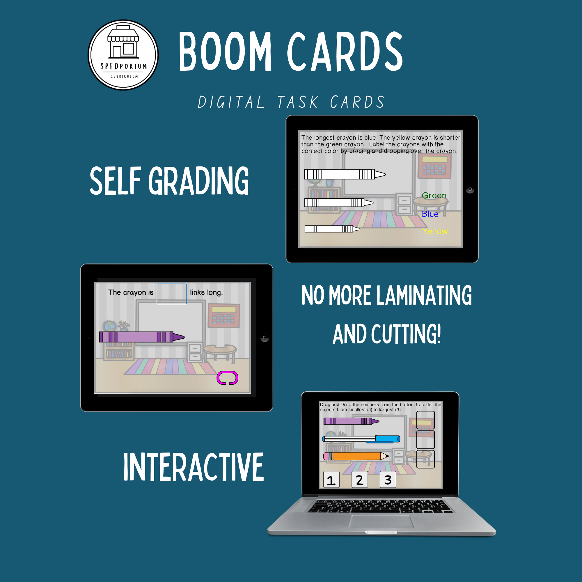 Measuring Lengths by Order and Measuring Lengths Boom Card Bundle ...