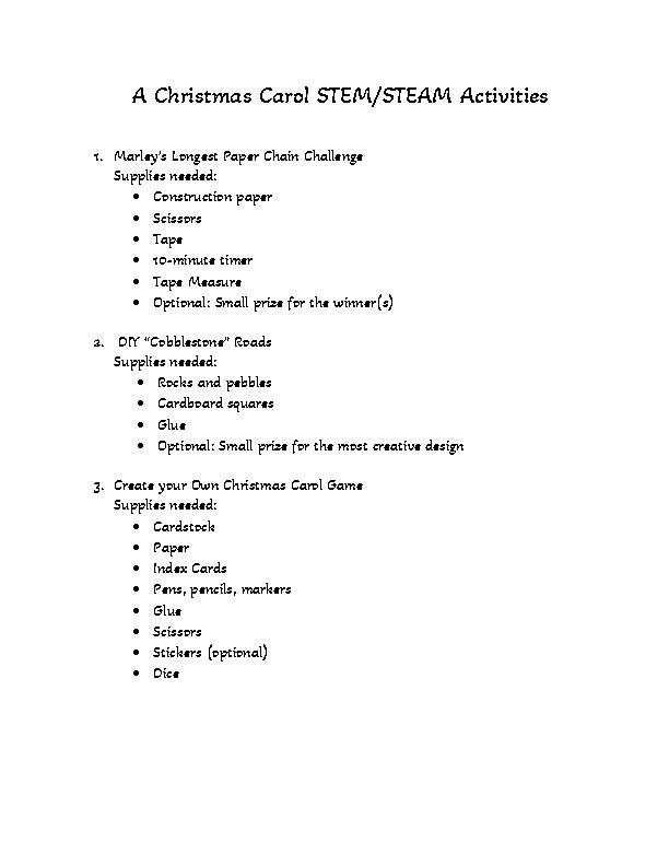 A Christmas Carol STEM/STEAM Activities