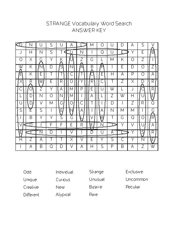 Strange Vocabulary Word Search - Classful