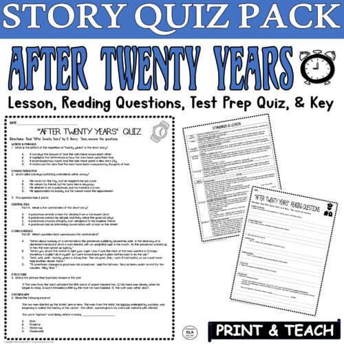 After Twenty Years Quiz Questions O Henry Reading Comprehension Short ...